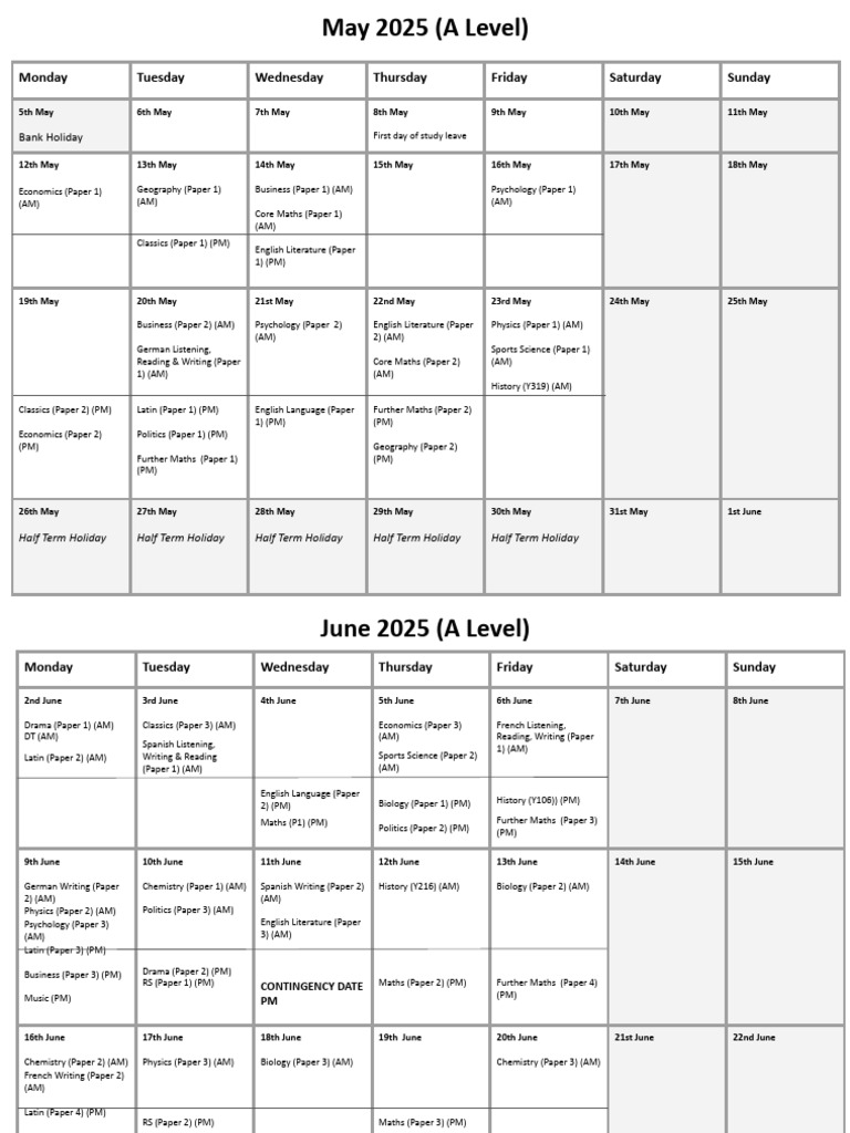 A Level Exam Timetable - Summer 2025_250128_222324 | PDF | Academic ...