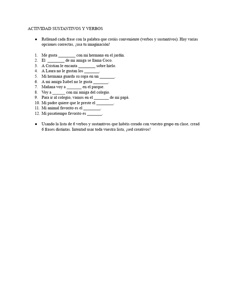 Actividad Sustantivos y Verbos | PDF