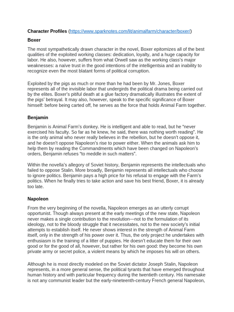 Animal Farm Character Analysis Guide | PDF | Ideologies | Communism