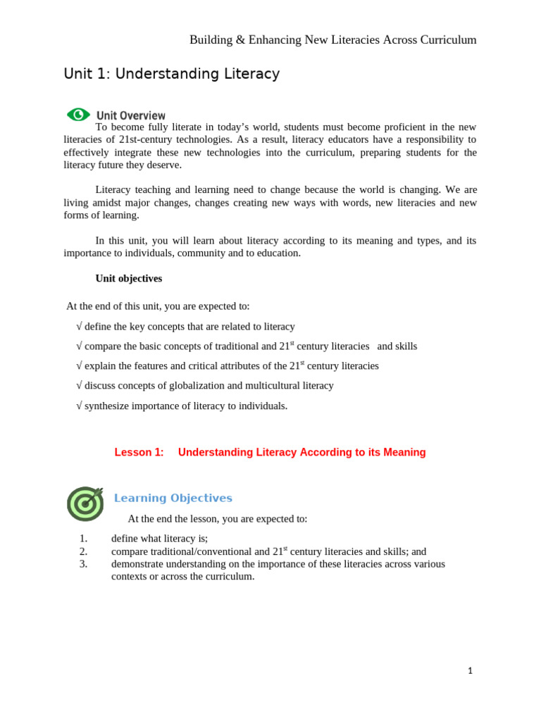 Unit 1 Understanding Literacy Lessons 1 3 | PDF | Reading Comprehension ...