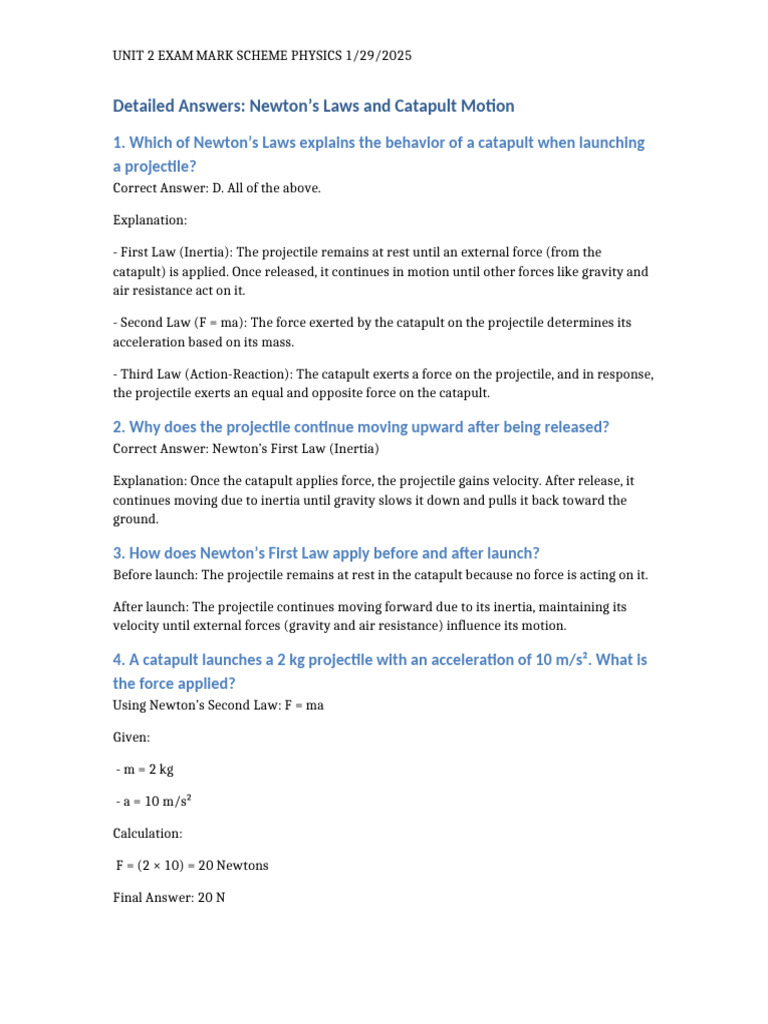 Newton - Laws - Catapult - Answers MS | PDF | Force | Newton's Laws Of ...