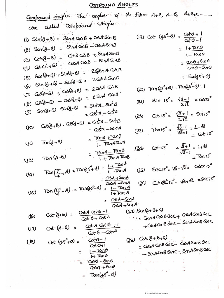 COMPOUND ANGLES NOTES | PDF