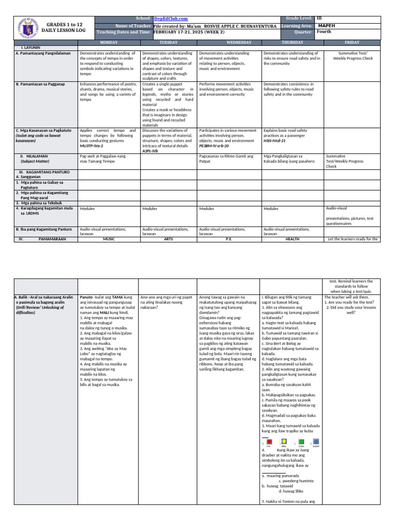 DLL_MAPEH 3_Q4_W2 v2 | PDF