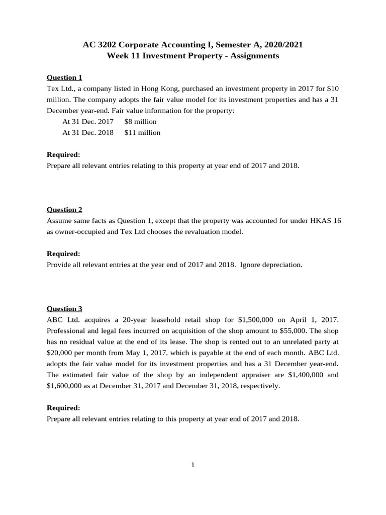 Week 11 Assignments | PDF | Fair Value | Depreciation