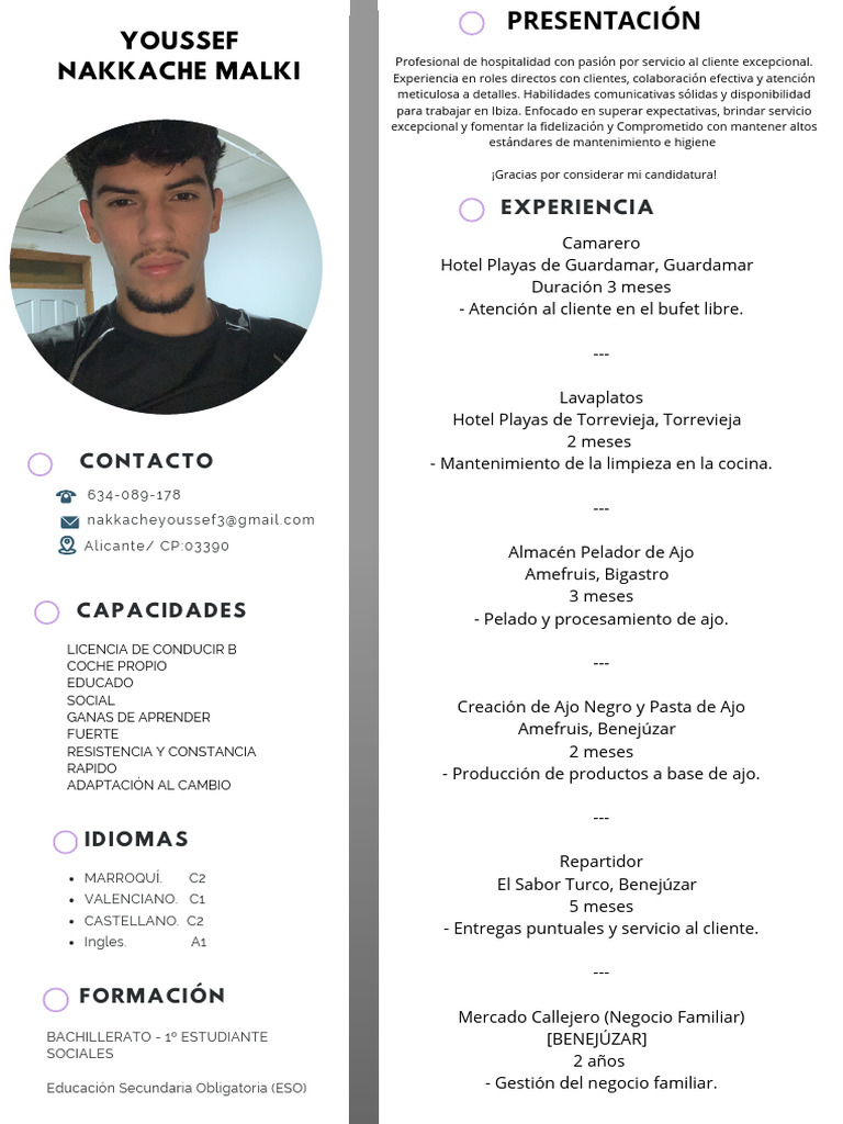CV Youssef Nakkache Malki - Hostelería | PDF