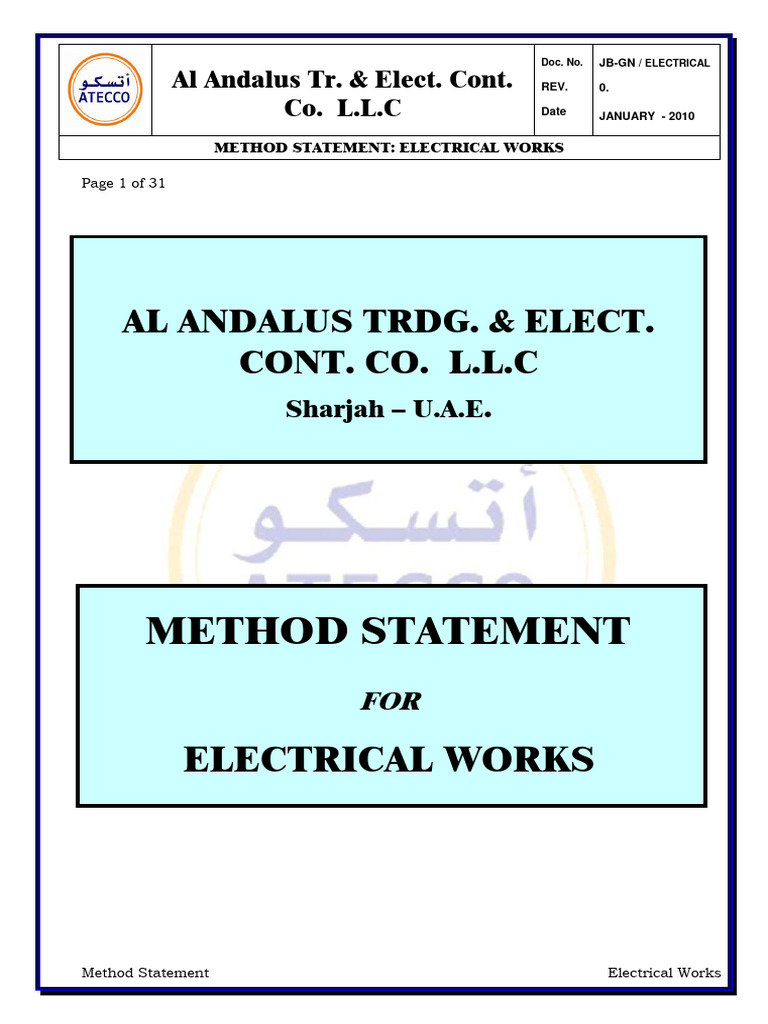 Method Statement for Electrical Works | PDF | Electrical Wiring ...