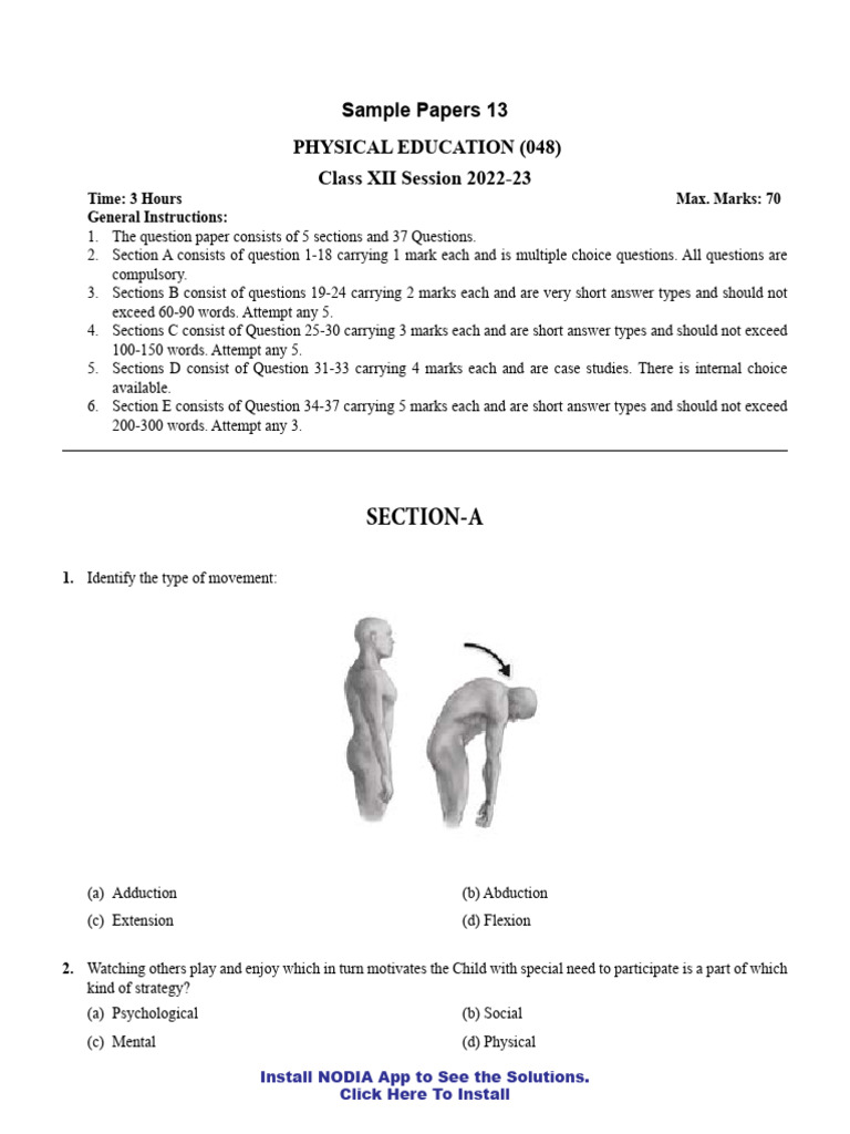 CBSE Class 12 Physical Education Sample Papers | PDF | Anatomical Terms ...