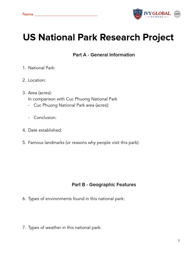 US National Park Research Project Guide | PDF