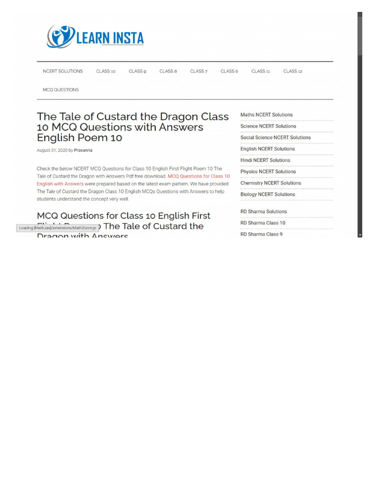 learninsta.com-The Tale of Custard the Dragon Class 10 MCQ Questions ...