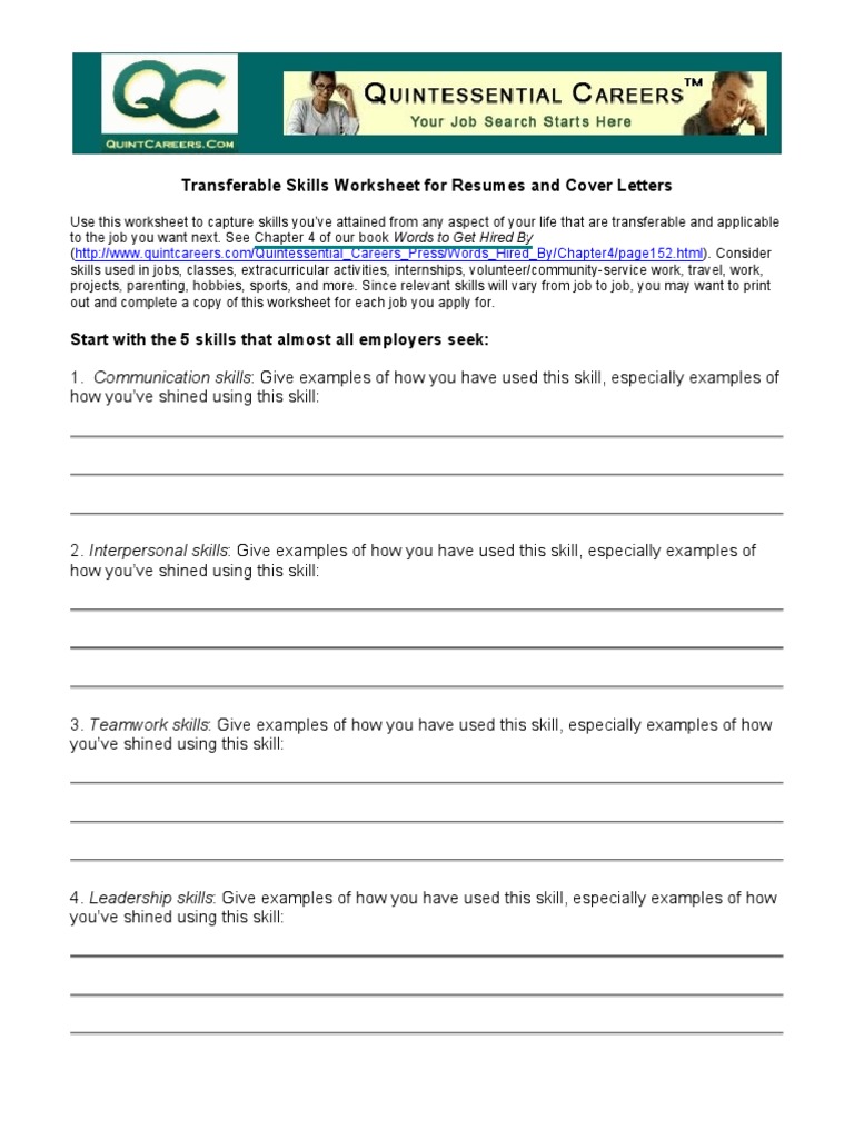 Transferable Skills Worksheet | Download Free PDF | Skill | Epistemology