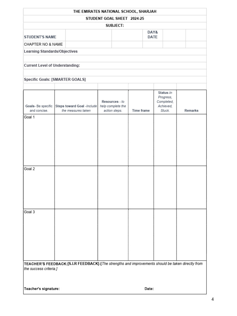Student Goal Sheet 2024-25 Guide | PDF