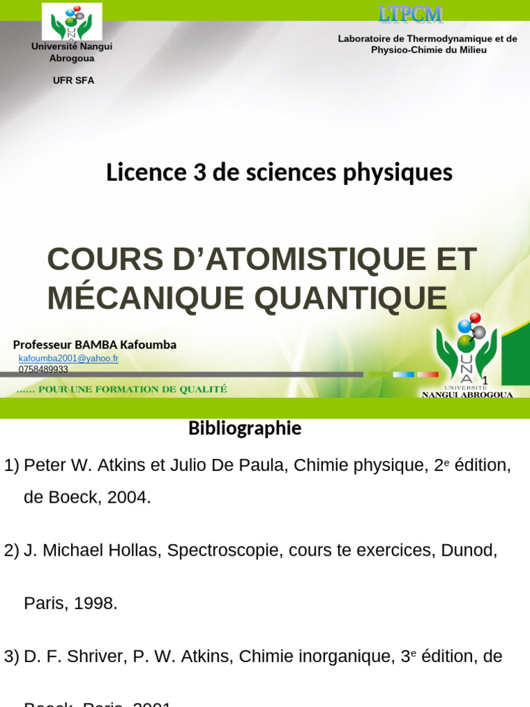 Chapitre I Cours D'atomistique | PDF | Atomes | Orbitale atomique