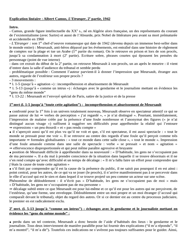 Meursault face à son procès dans L'Étranger | PDF