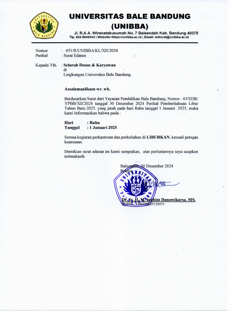 Contoh Surat Libur Tahun Baru | PDF