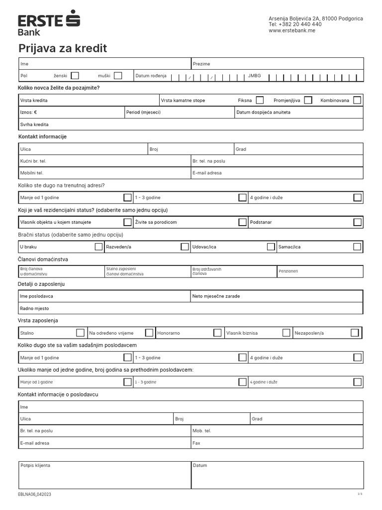 Prijava Za Kredit EBLNA06 042023 | PDF