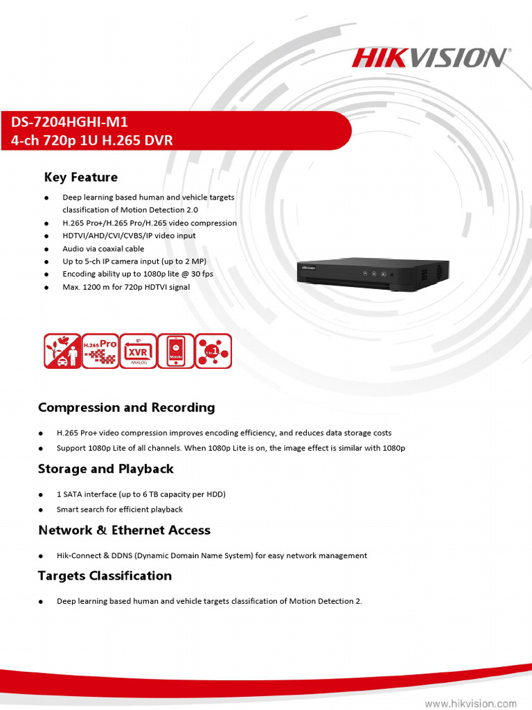 Datasheet of DS 7204HGHI M1 - 20240415 | PDF | Video | Data Compression