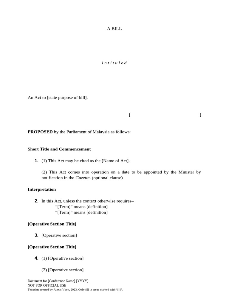 Malaysia Bill Template for Parliament | PDF