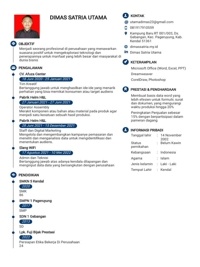 Profil Dimas Satria Utama: Karir & Keterampilan | PDF