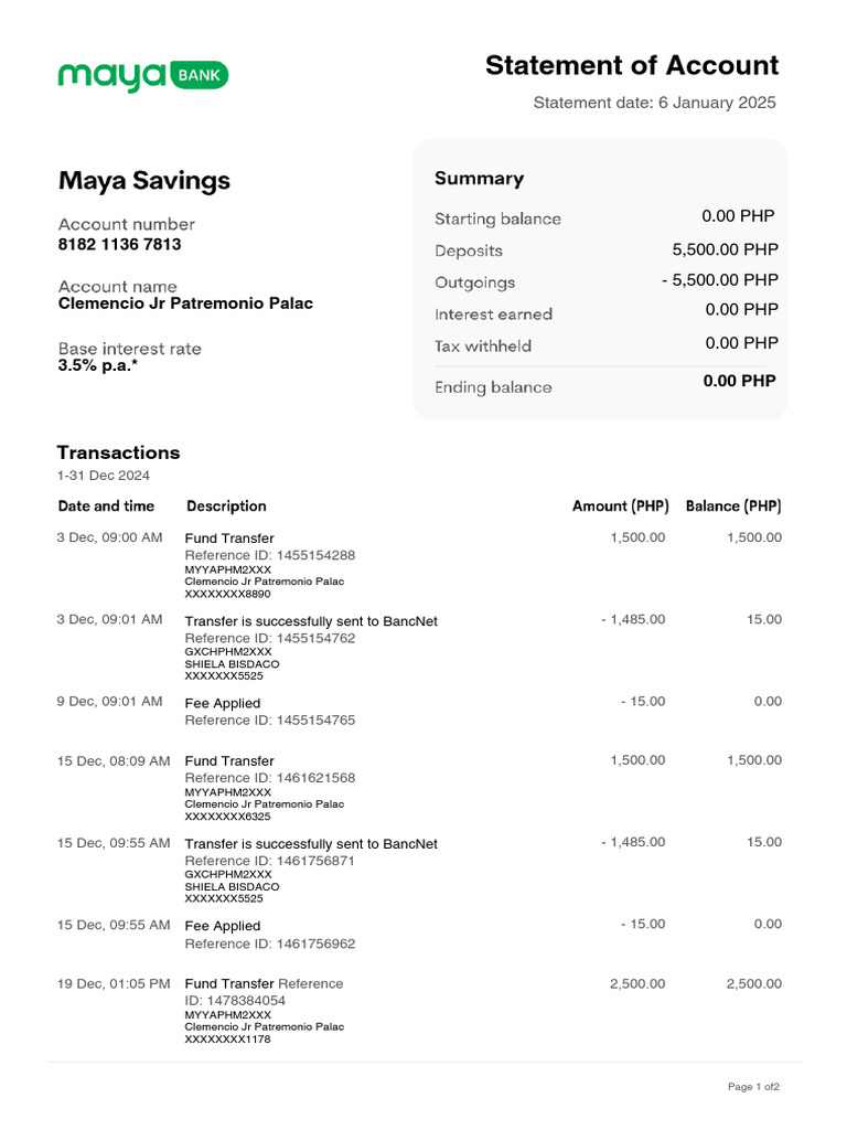 Maya Account Statement & Fees 2025 | PDF | Service Industries | Banking ...