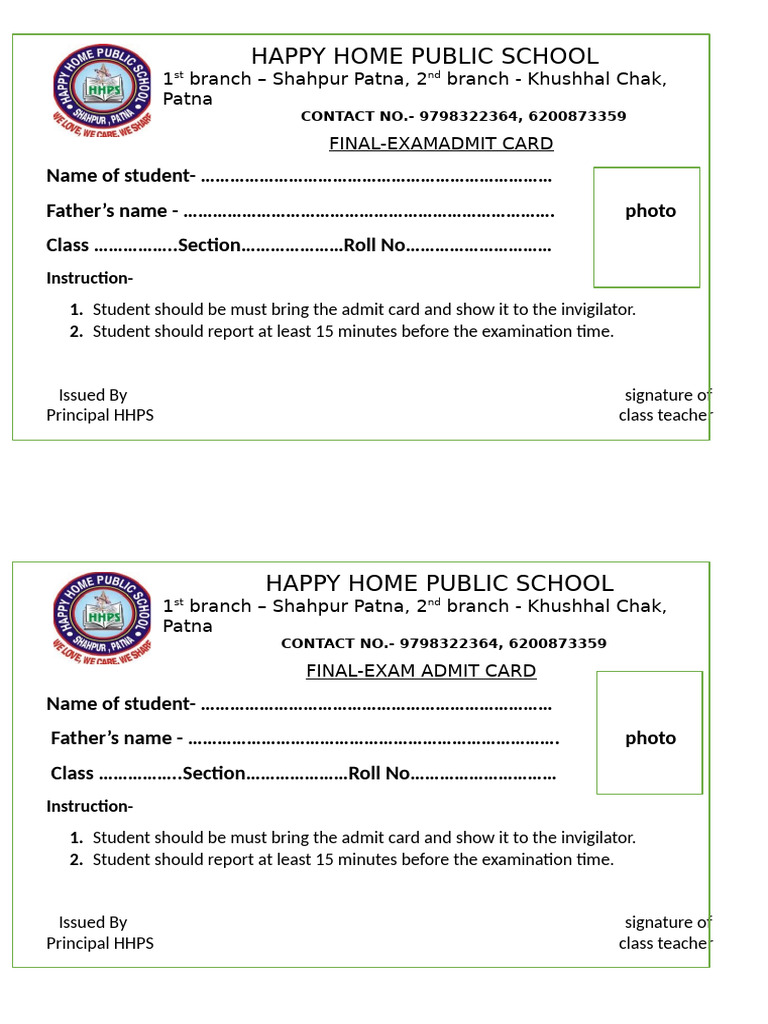 Hhps Admit Card-2024[1] | PDF