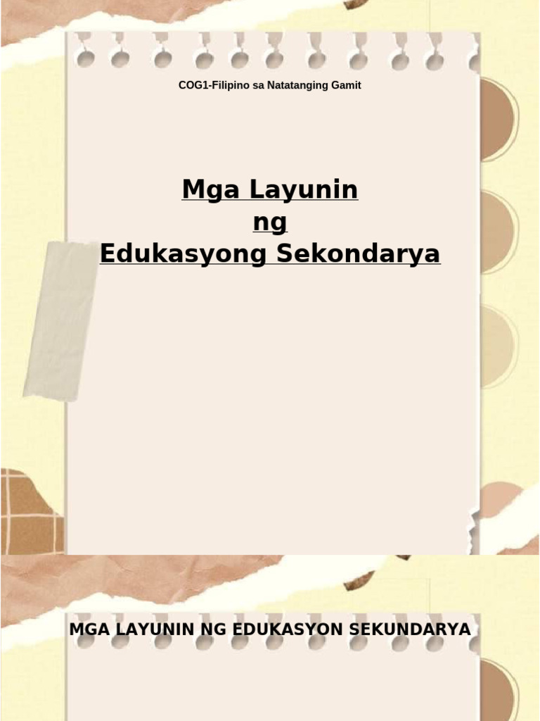 Layunin NG Edukasyon Sa Sekondarya | PDF