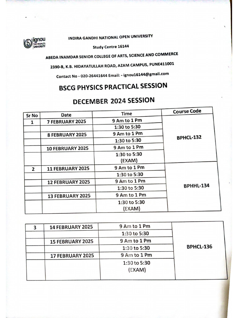 BSCG - Physics - Practical Counseling Schedule For TEPE - Dec-24 | PDF