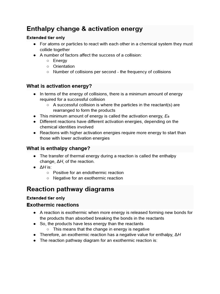 Activation Energy & Enthalpy Change | PDF