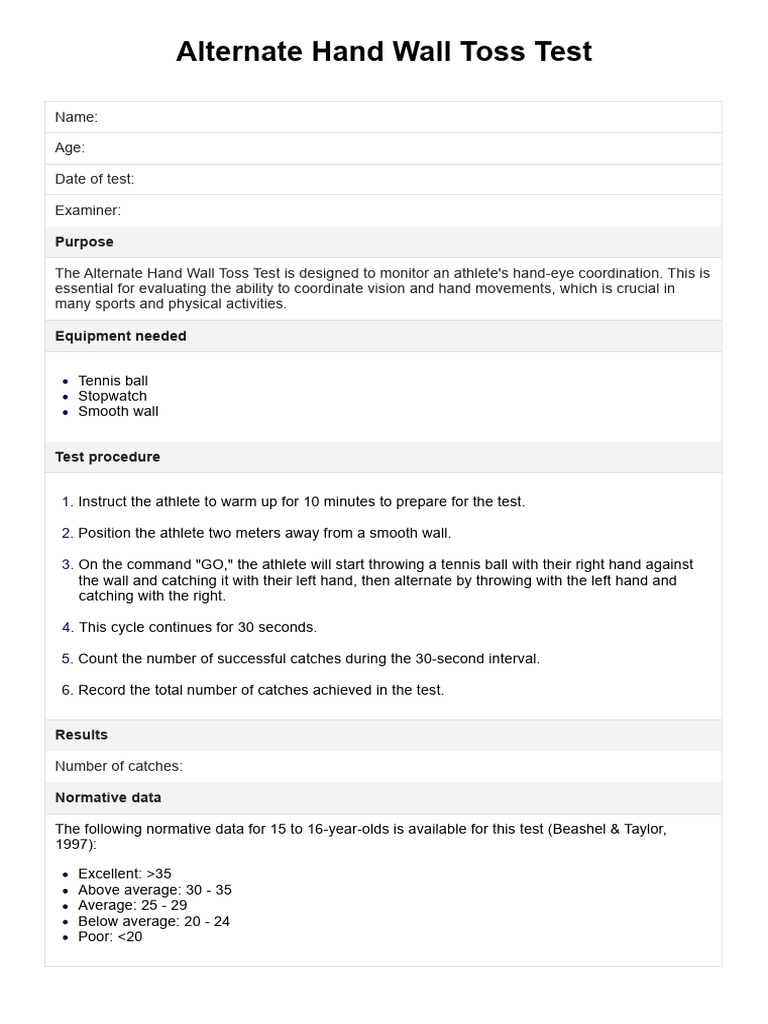 Alternate Hand Wall Toss Test | PDF