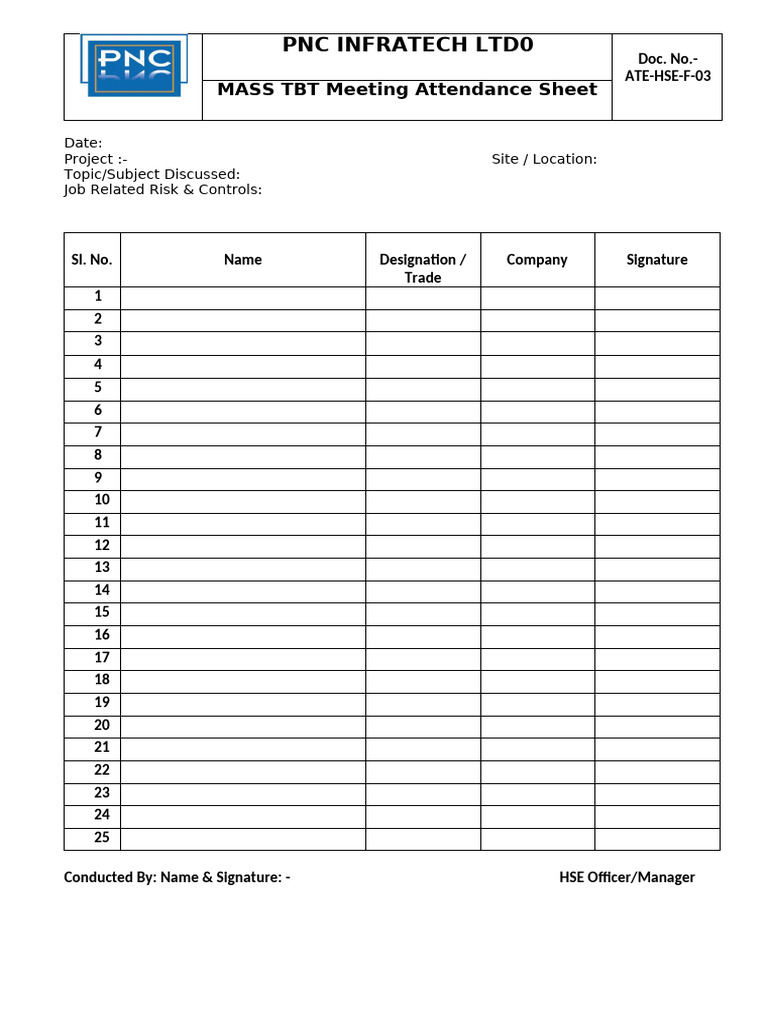 MASS TBT Attendance Sheet Copy | PDF