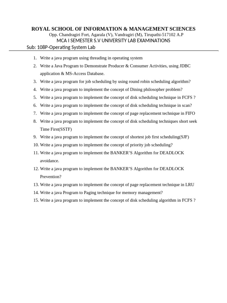 108P Operating System LAB LIST | PDF