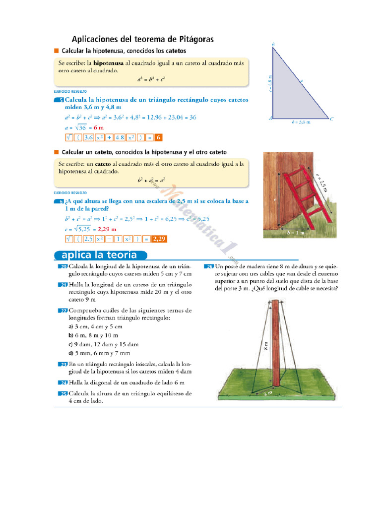 Ejercicios Resueltos del Teorema de Pitágoras | PDF