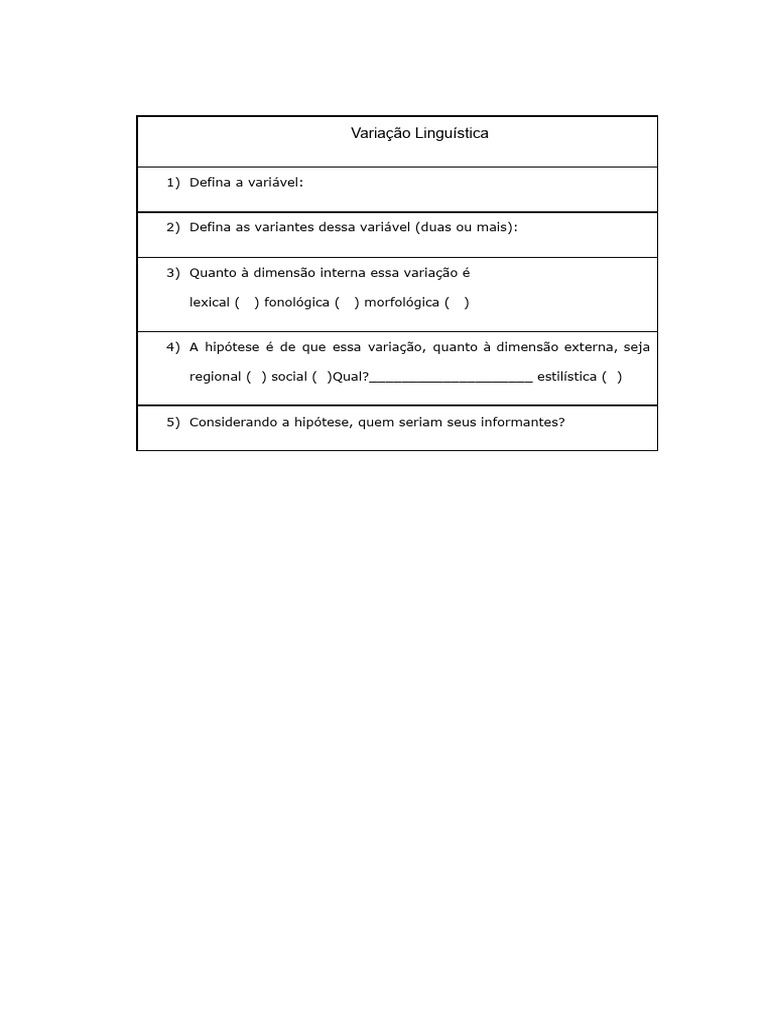 Atividade Varia o Lingu Stica | PDF