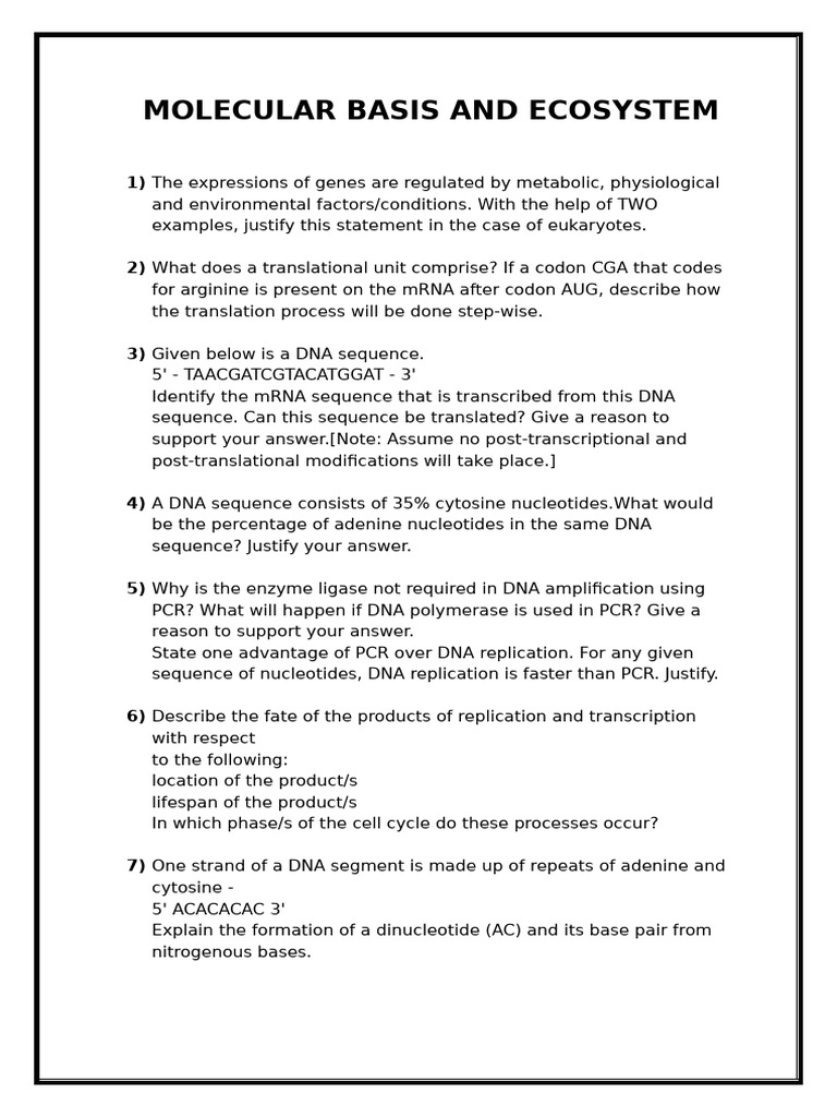 Molecular Basis and Ecosystem | PDF | Nucleic Acid Sequence | Genetic Code