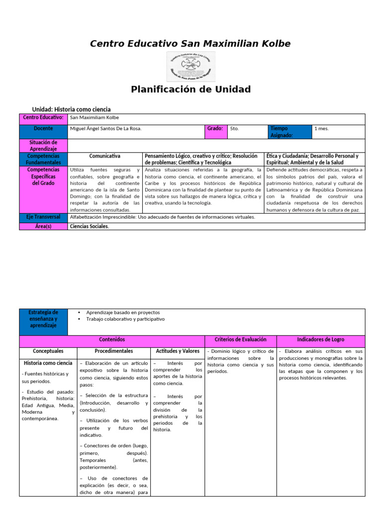 PLANIFICACION UNIDAD 1 DE 5TO-Ciencias Sociales | PDF | Aprendizaje ...
