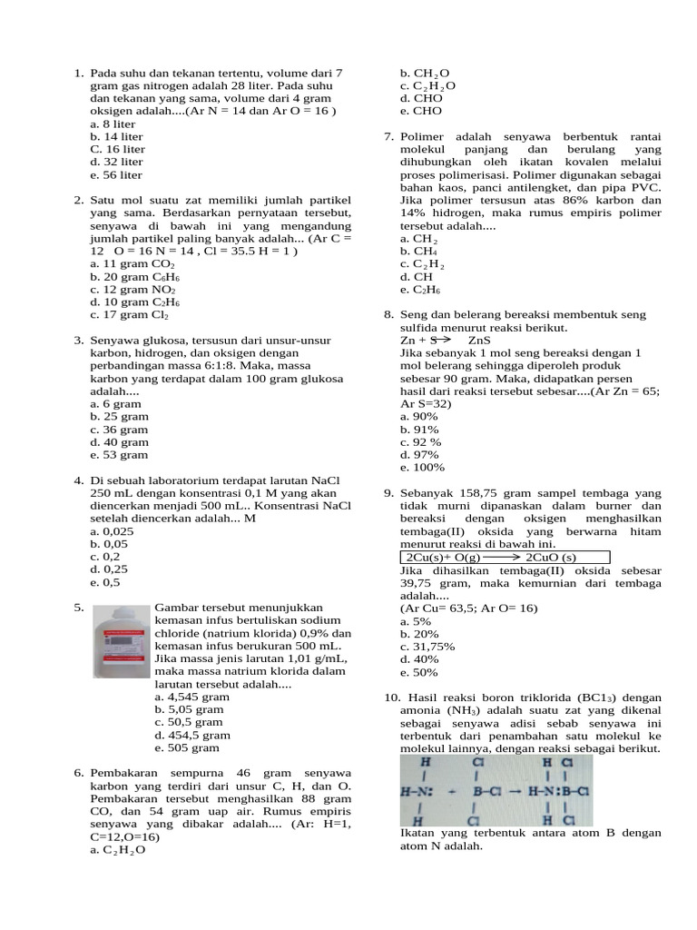 Soal Pas Ganjil Kimia KLS Xi 2024-2025 | PDF