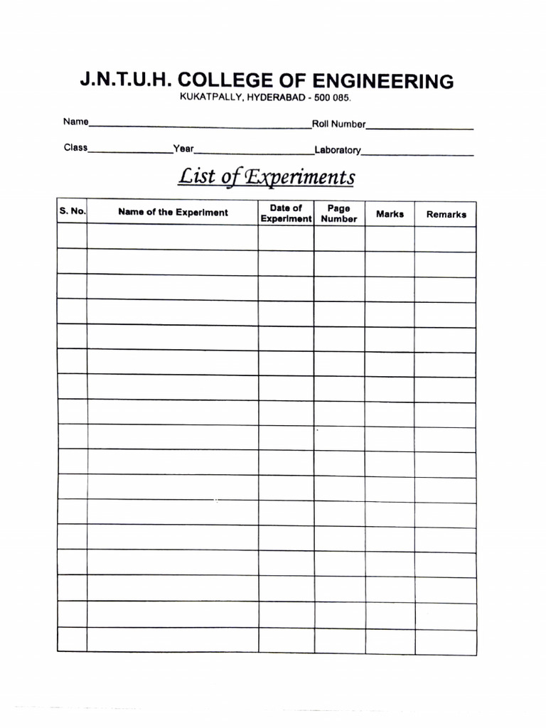 JNTUH Engineering Lab Experiment Record | PDF