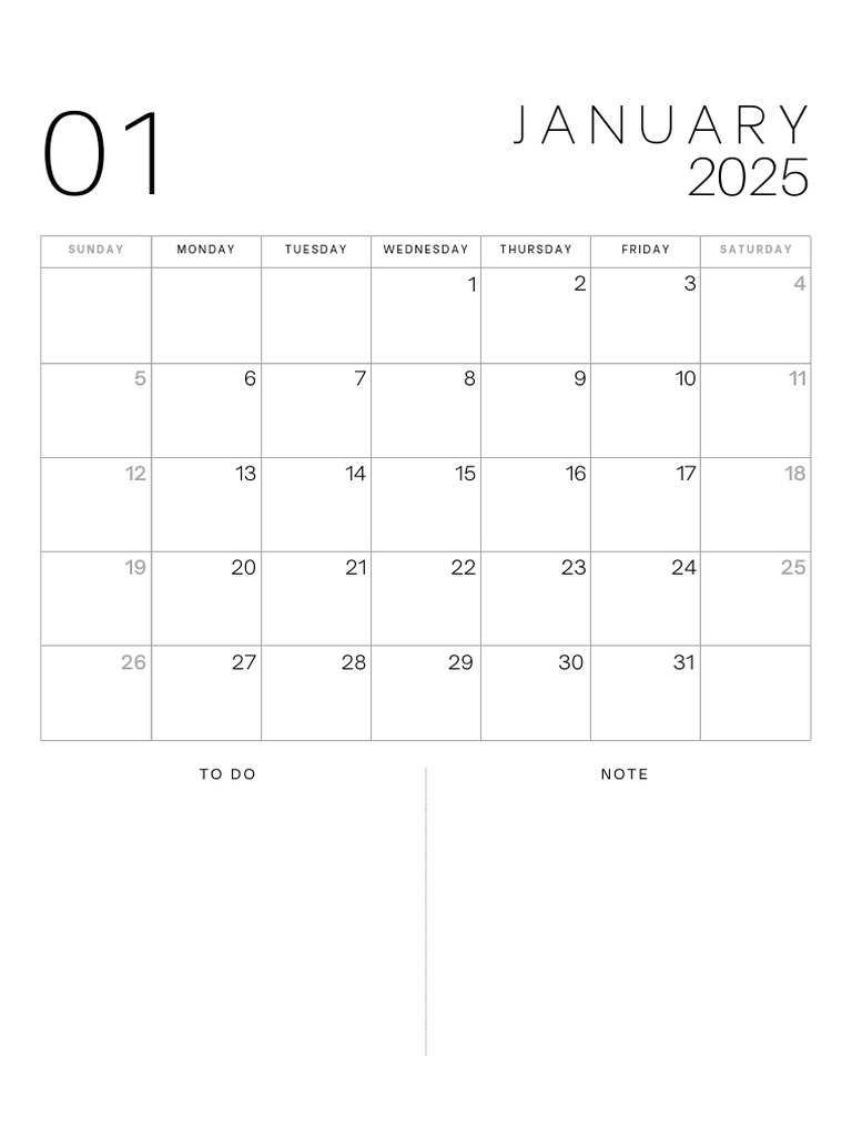 Black and White Simple Minimalist 2025 Year Planner A4 | PDF
