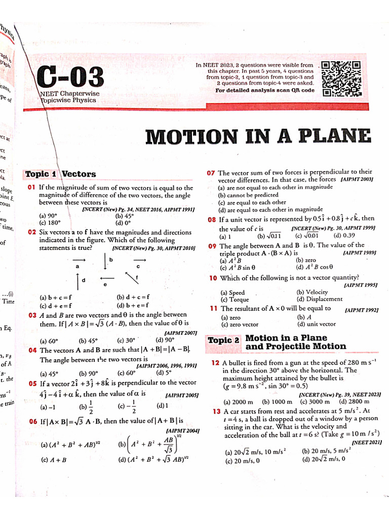 Pyq Neet Motion in Plane | PDF