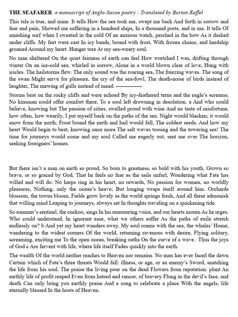 The Seafarer The Wanderer Manuscript | PDF | Heaven