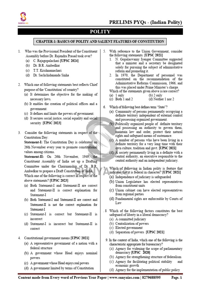 Polity PYQ Full (11 Years) | PDF | Political Science | Governance
