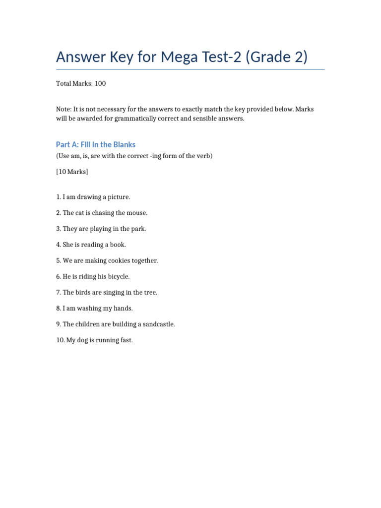 Grade 2 Mega Test Answer Key | PDF