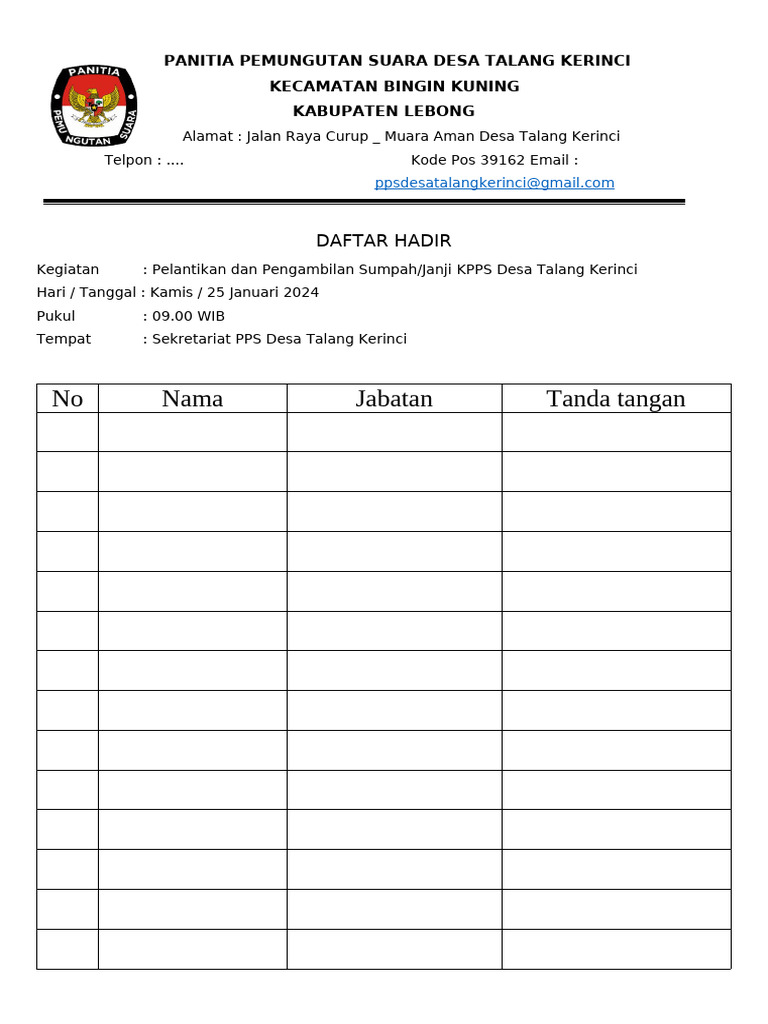 Daftar Hadir PPS | PDF