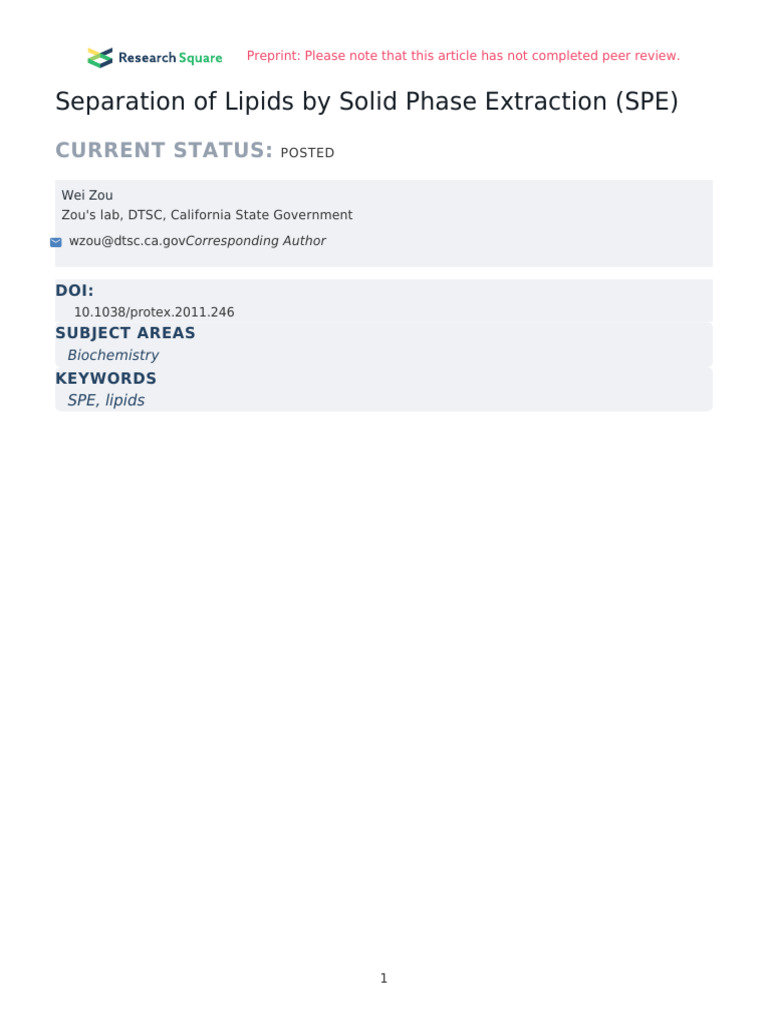 Separation of Lipids by Solid Phase Extraction (SPE) | PDF | Chloroform ...