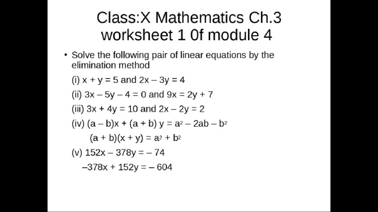 Class_x maths Ch.3 worksheet1 of Module 4 | PDF