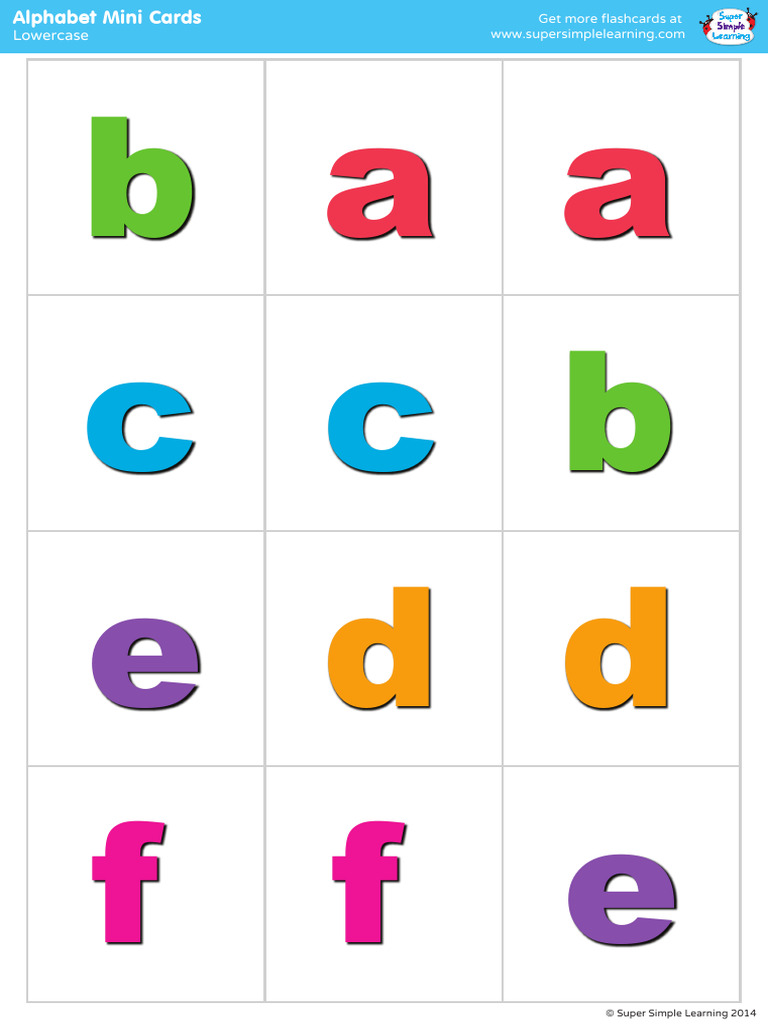 Lowercase Alphabet Mini Cards Colorful | PDF