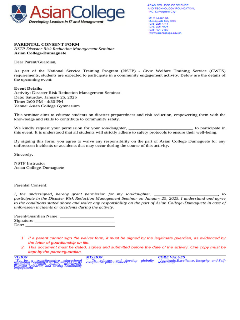 Nstp Waiver Drrm | PDF