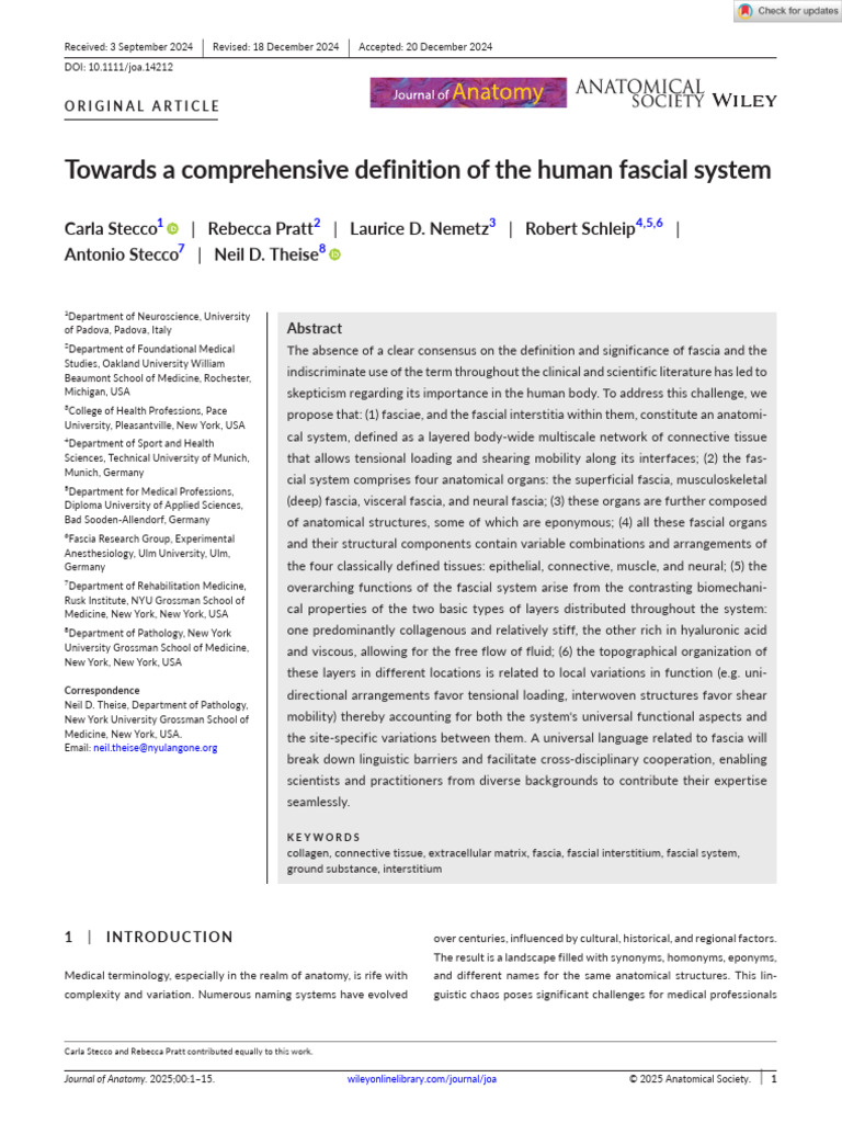 Journal of Anatomy - 2025 - Stecco - Towards A Comprehensive Definition ...