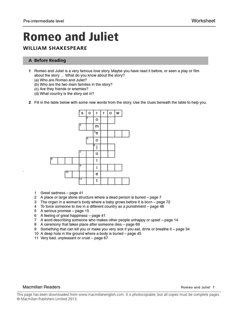 Romeo and Juliet Worksheet | PDF