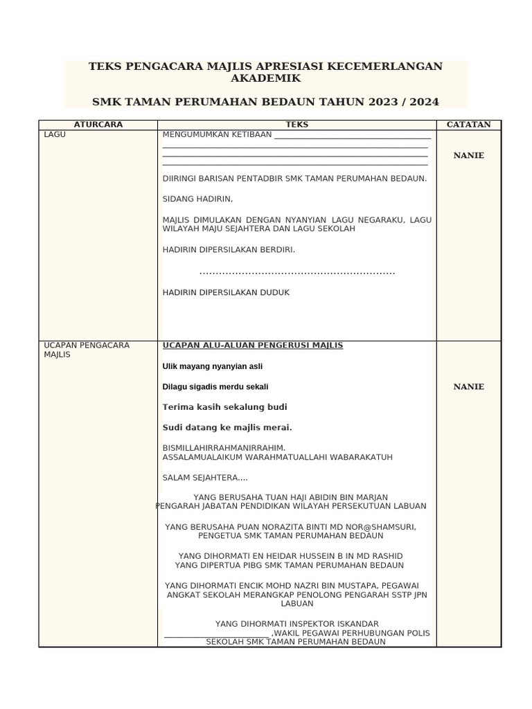 Teks Pengacara Majlis Apresiasi Kecemerlangan Akademik | PDF