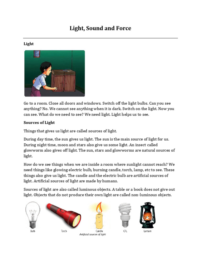 Light, Sound, and Force for Class 3 | PDF | Light | Shadow